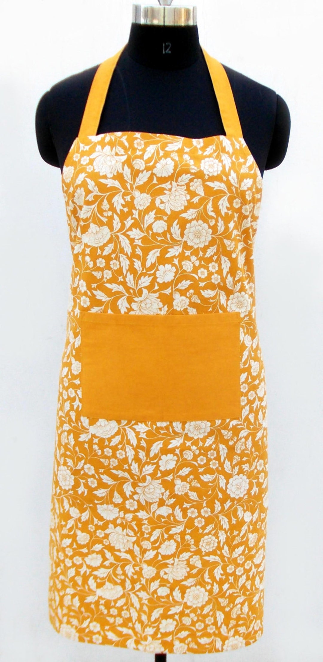 Yellow Color Apron, Floral Print, Mustard Color, Kitchen Accessory, 100 ...