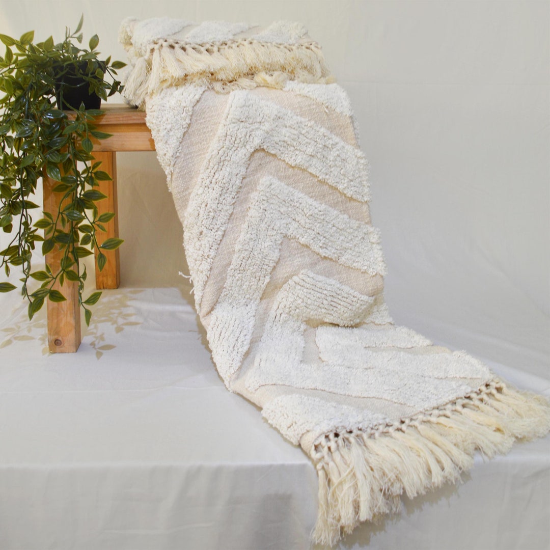 OFF WHITE Cotton Tufted Throw Blanket Diamond Pattern - Etsy