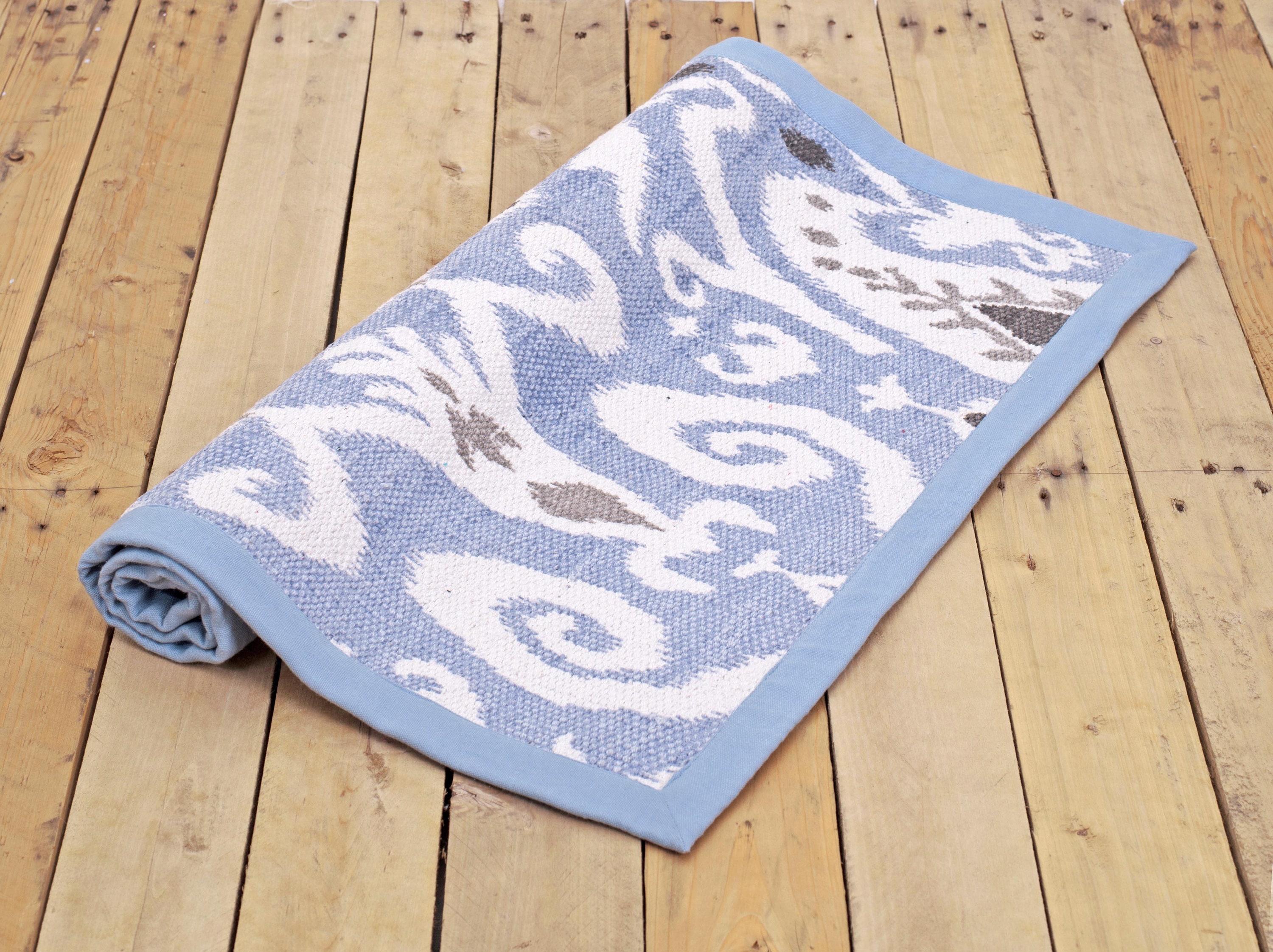 Printed Cotton Rug Blue Color Ikat Print 100% Cotton Size | Etsy
