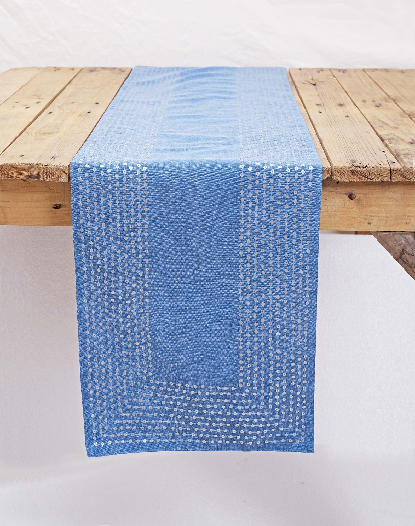 Silver Sequin Table Runner Denim Blue Runner Holiday Decor | Etsy