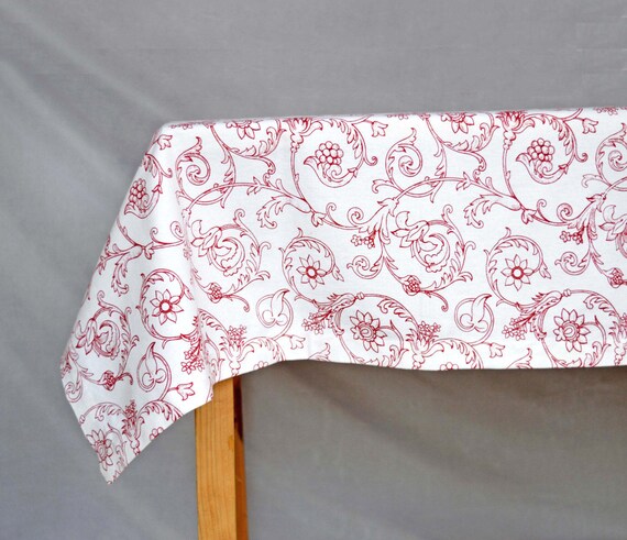 Red & white table cloth swirl victorian print 1 hem | Etsy