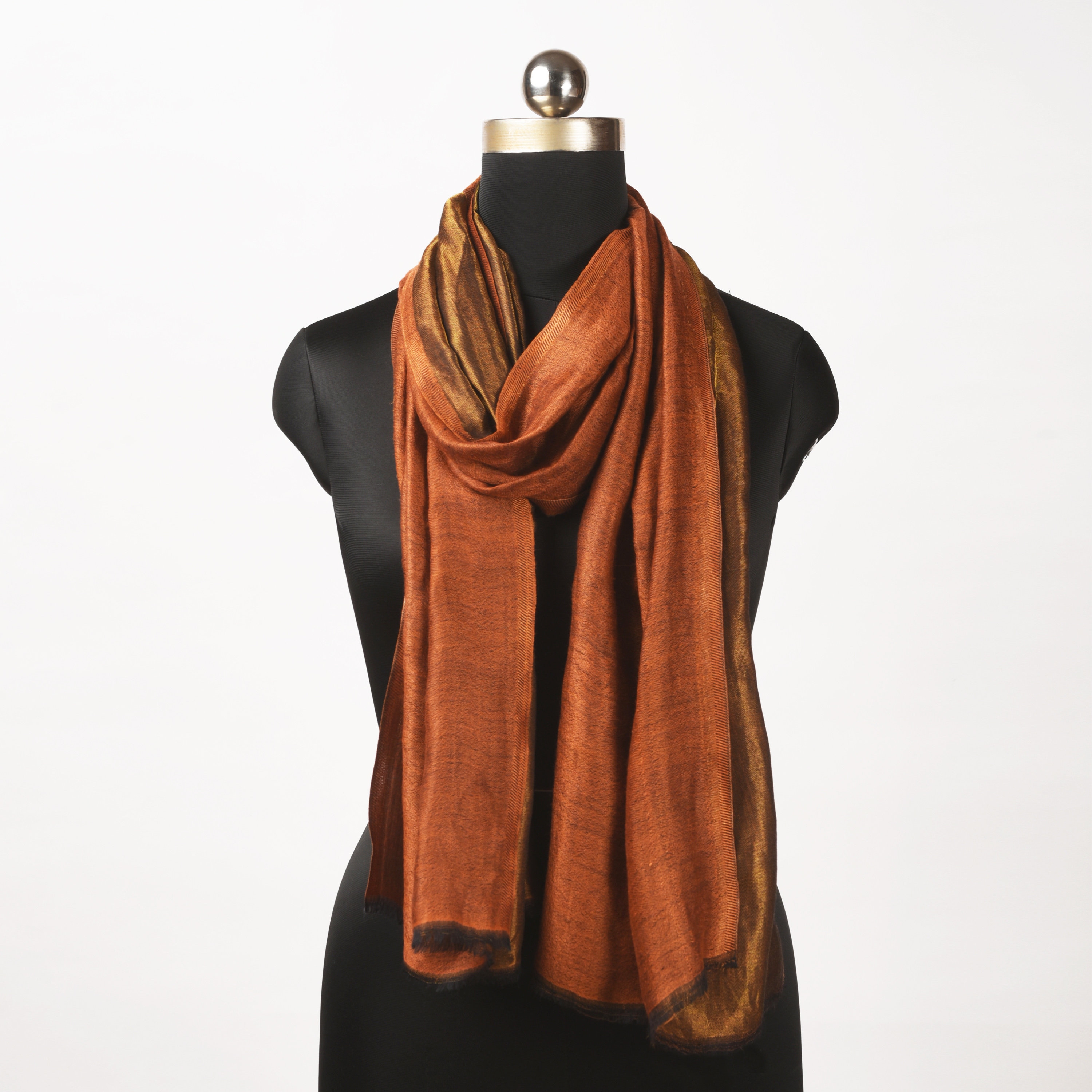 Rust and gold fine wool and zari scarf reversible autumn | Etsy