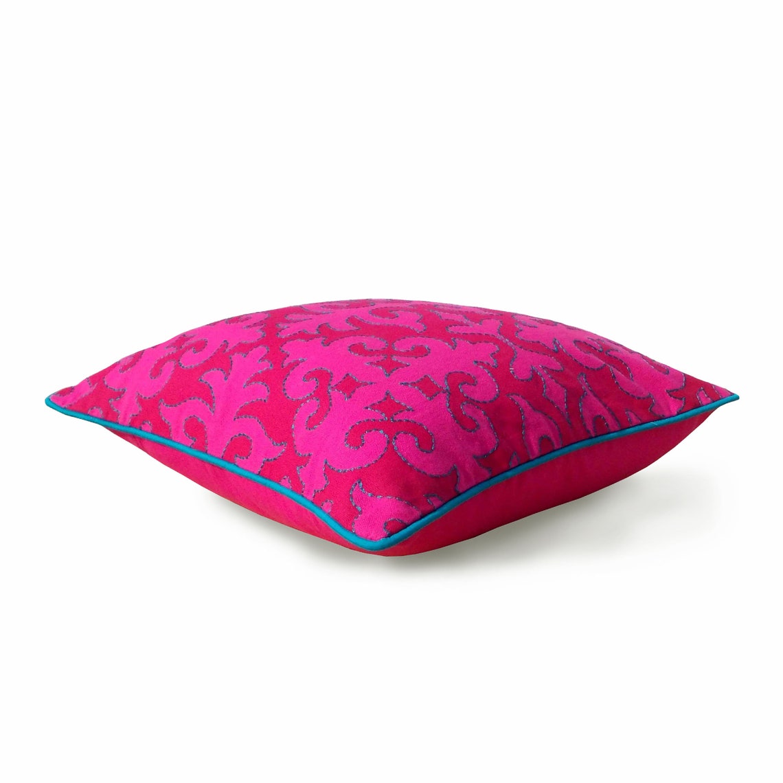 Bright Pink Pillow Cover Moroccan Print With Embroidery - Etsy