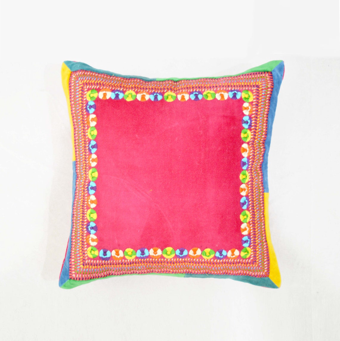 Bright pink pillow cover multicolour hand embroidery | Etsy