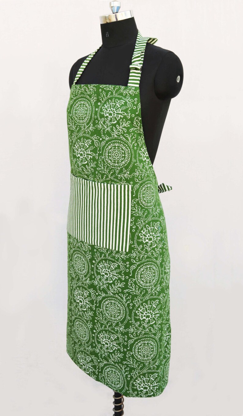 Green Apron Kalamkari Print Kitchen Accessory 100% Cotton | Etsy