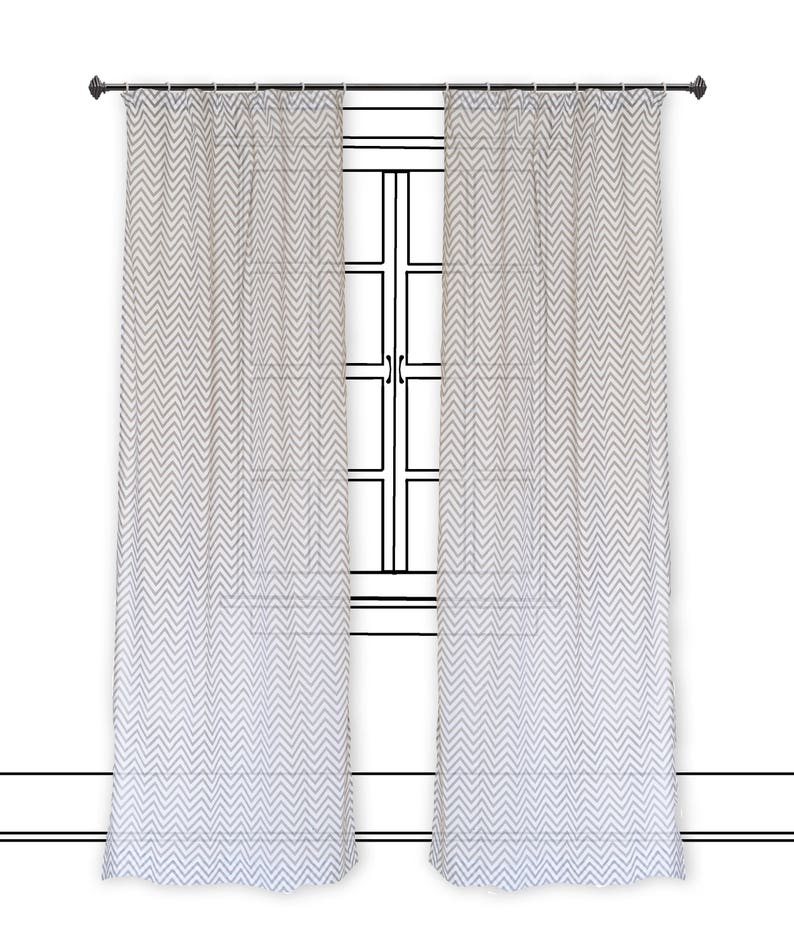 Grey Chevron Curtain Panel Cotton Voile Printed Curtain - Etsy