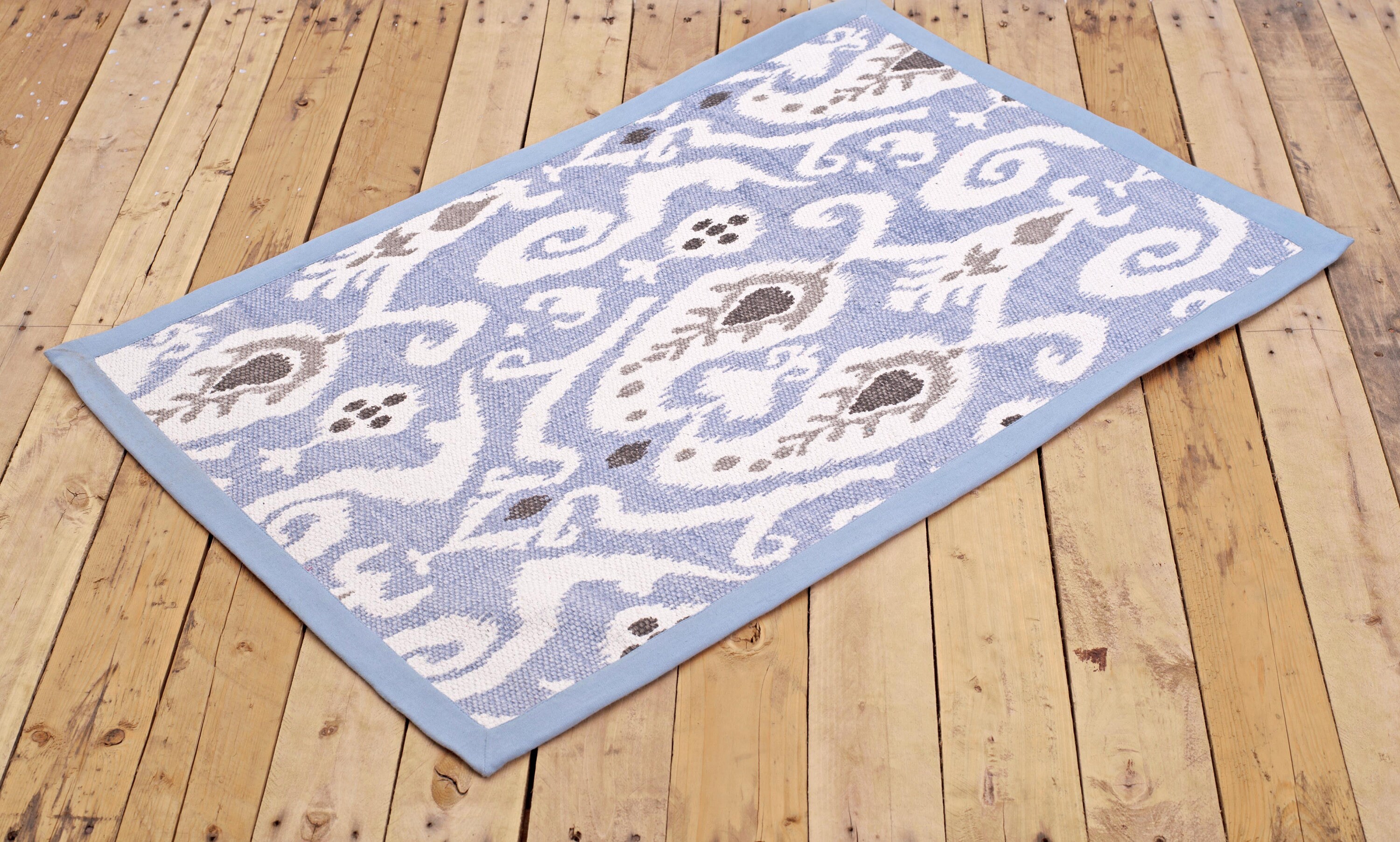 Printed Cotton Rug Blue Color Ikat Print 100% Cotton Size | Etsy