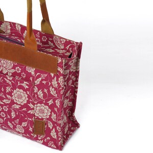 Marsala Print Cotton and Leather Tote Bag, Large Tote, Shoulder Bag. - Etsy