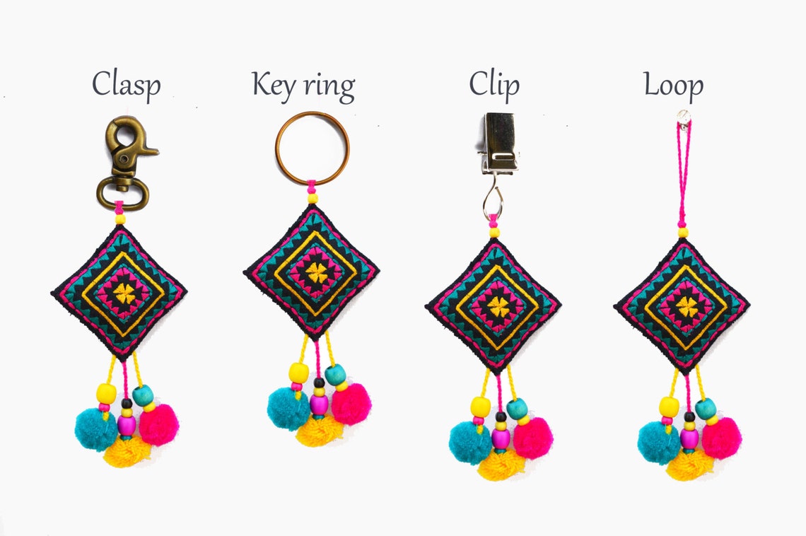 Set of 4 Multicolor Camel Key Ring Tassel Handmade Boho Bag - Etsy