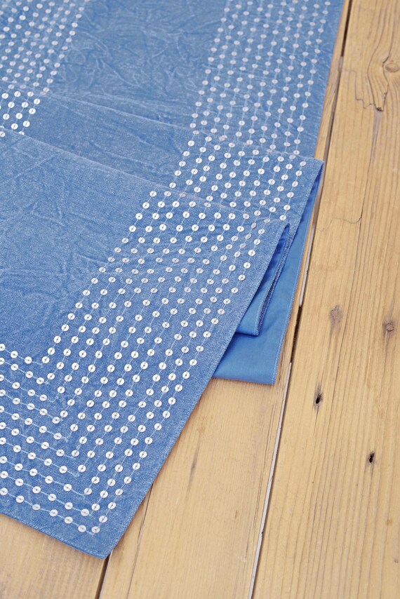 Silver Sequin Table Runner Denim Blue Runner Holiday Decor | Etsy
