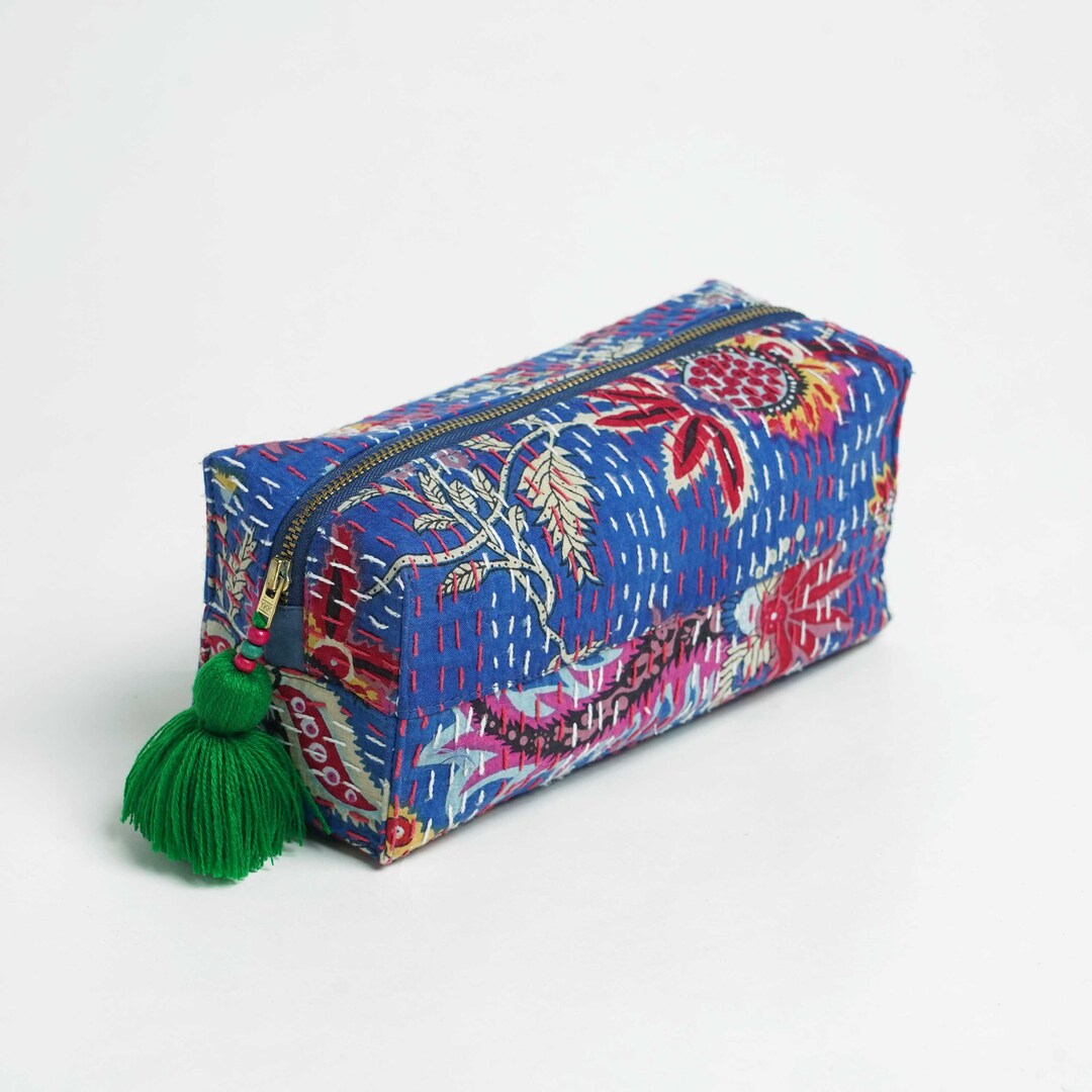 Blue Toiletry Bag Kantha Pouch Make up or Cosmetic Bag - Etsy
