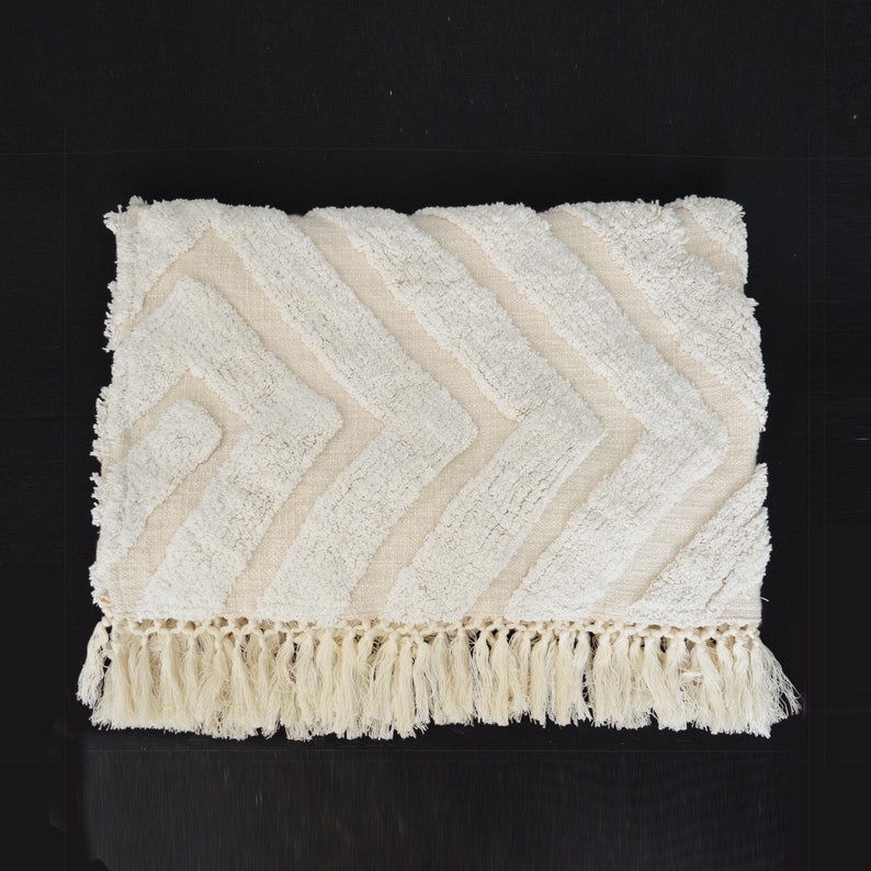 OFF WHITE Cotton Tufted Throw Blanket Diamond Pattern - Etsy