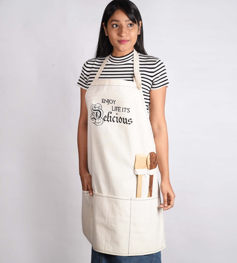 Off White Cotton Apron Embroidered Kitchen Housewarming | Etsy