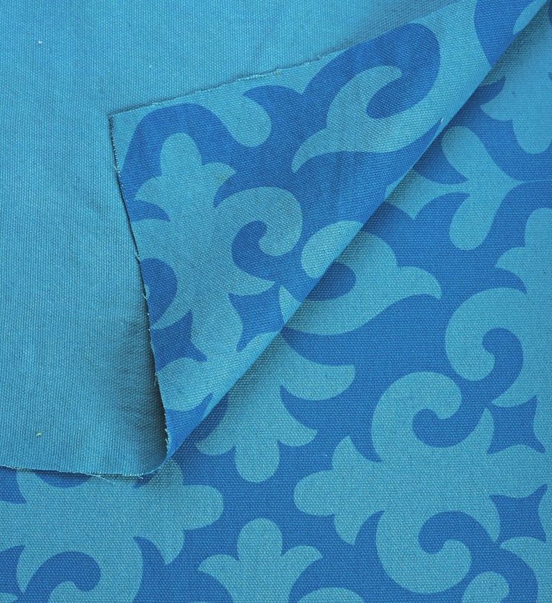 Turquoise printed fabric shyrdak pattern 100% cotton duck | Etsy