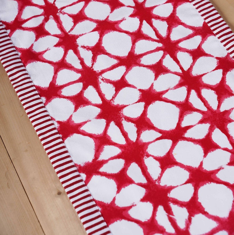 Red Table Runner Tie Dye Print Red Stripe Border Cotton | Etsy