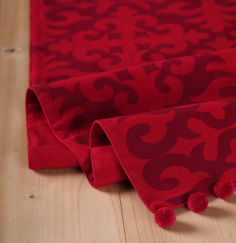 Red Table Runner Moroccan Print Cotton Bohemian Table | Etsy