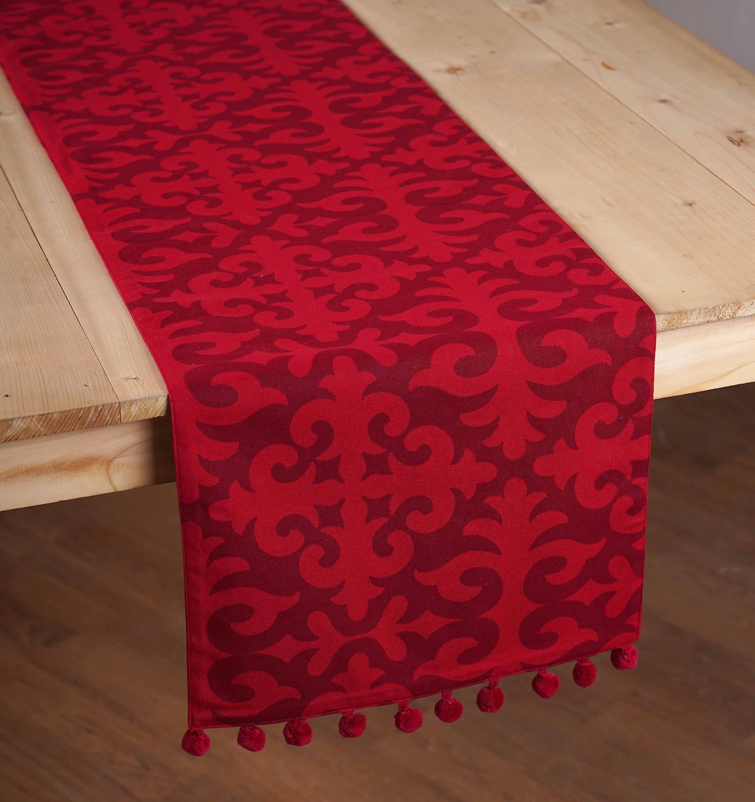 Red Table Runner, Moroccan Print, Cotton Bohemian Table Runner, Sizes ...