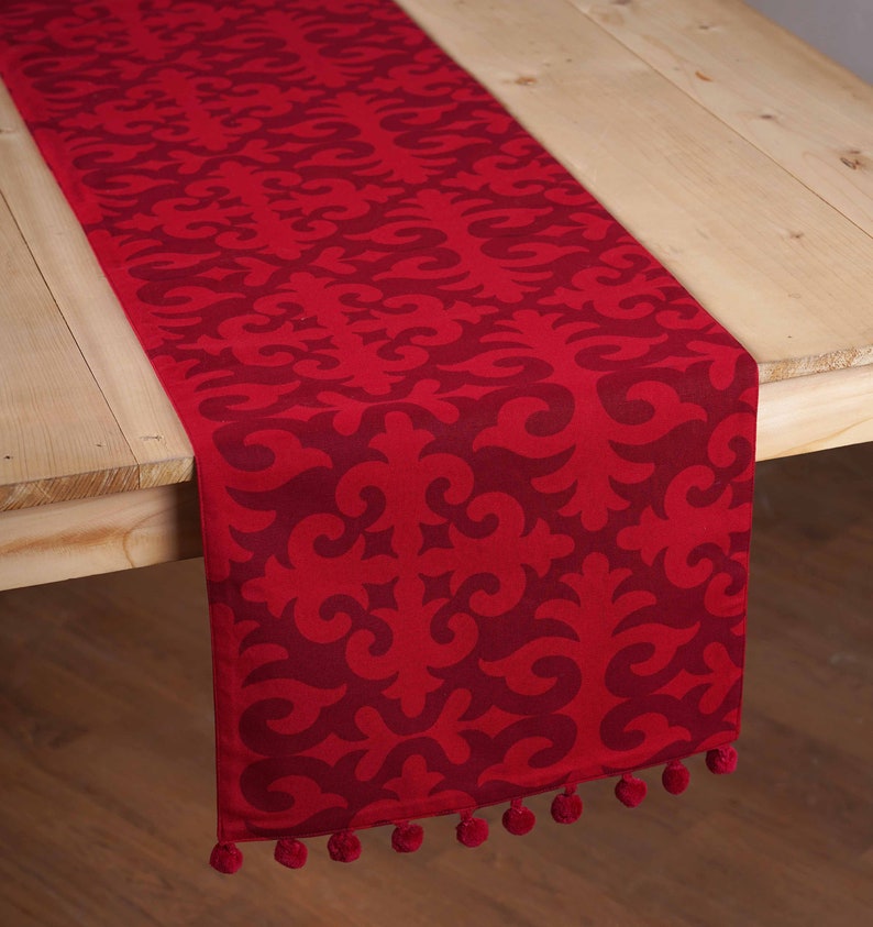 Red Table Runner Moroccan Print Cotton Bohemian Table | Etsy