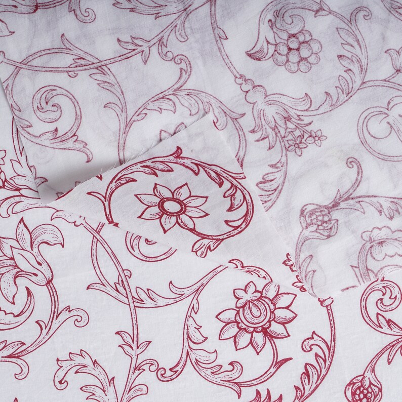 Sheer Printed Fabric Red Colour Victorian Swirl Pattern | Etsy