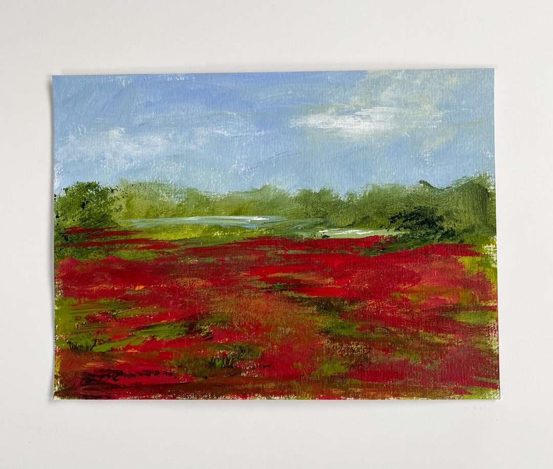 Poppy Fields Art | Impressionist Landscape | 5x7 Original Art ...