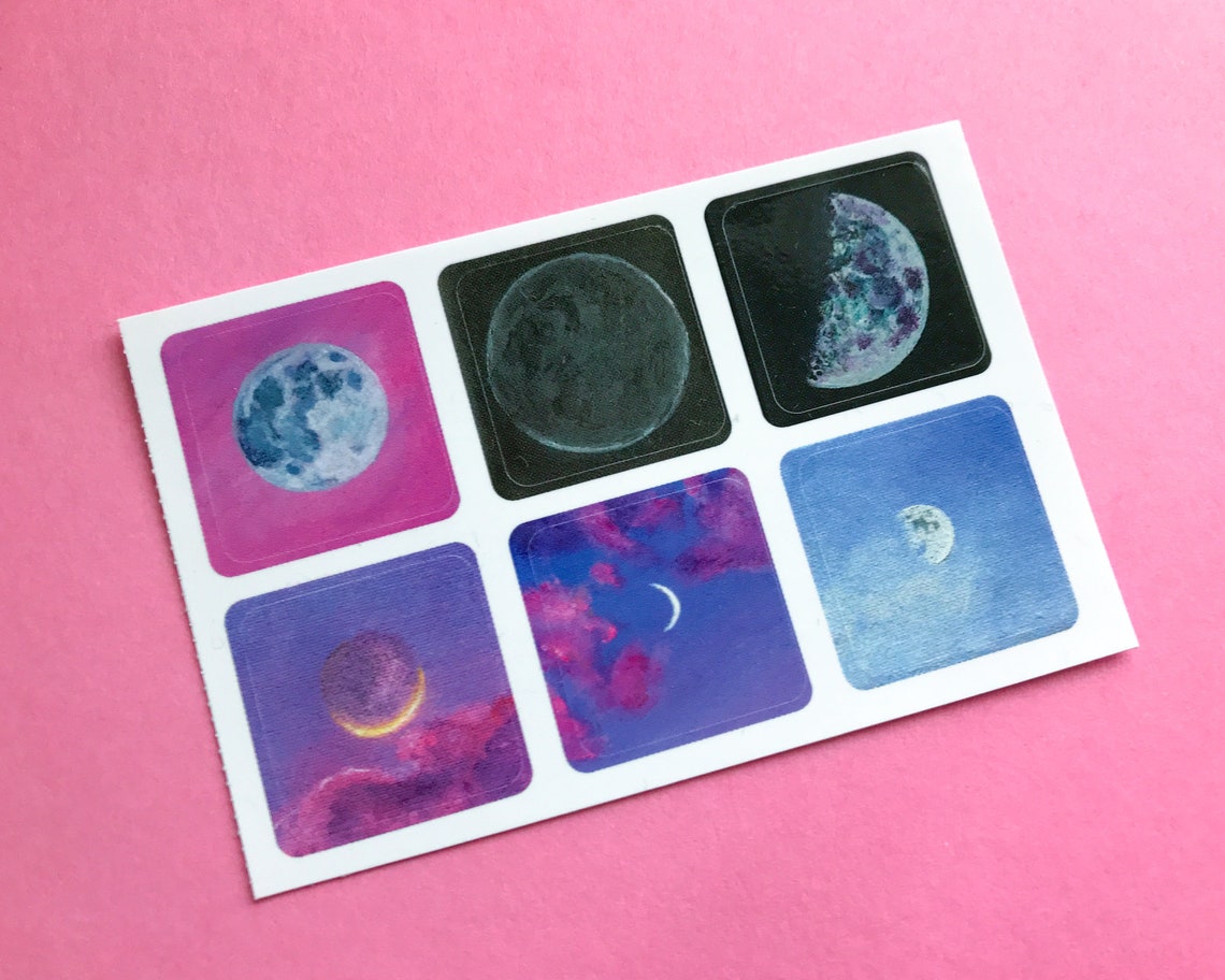 Moon Sticker Sheet Mini Sticker Sheet Moon Phases - Etsy