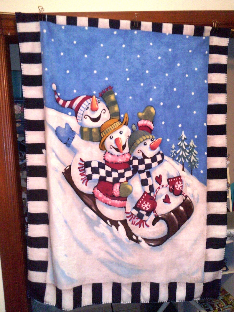 Snowmen Winter Toboggan Snow Sled Fleece Throw FREE SHIPPING - Etsy