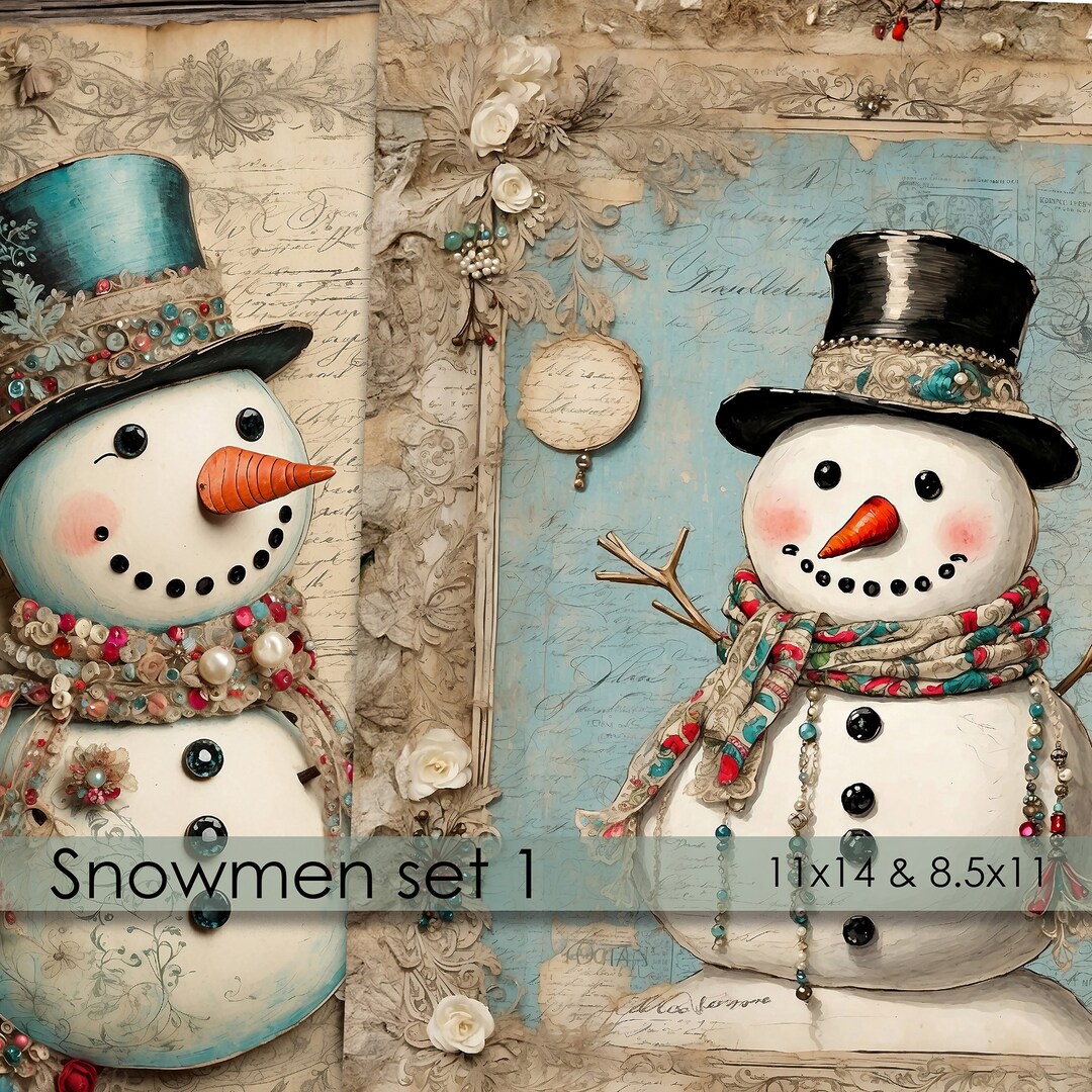 Snowmen Prints Set of 5 Commercial Use - Etsy