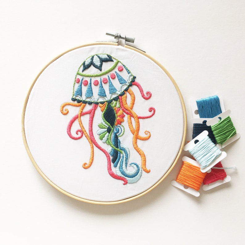 Embroidery Kit Jellyfish Hand Embroidery | Etsy