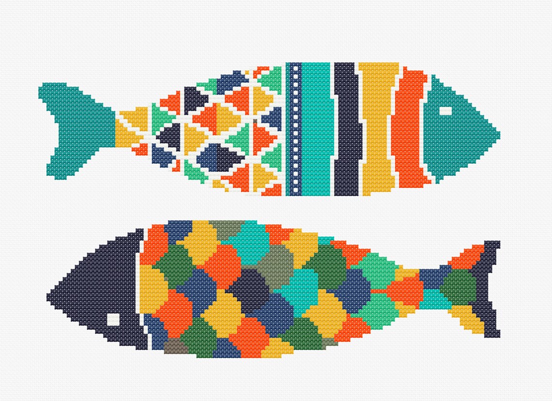 Fish Cross Stitch Pattern PDF Folk Art Cross Stitch Fish - Etsy