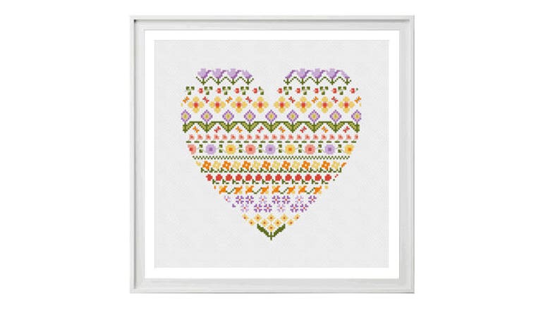 Spring Flower Heart Cross Stitch Pattern PDF ** Instant Download ** - Etsy