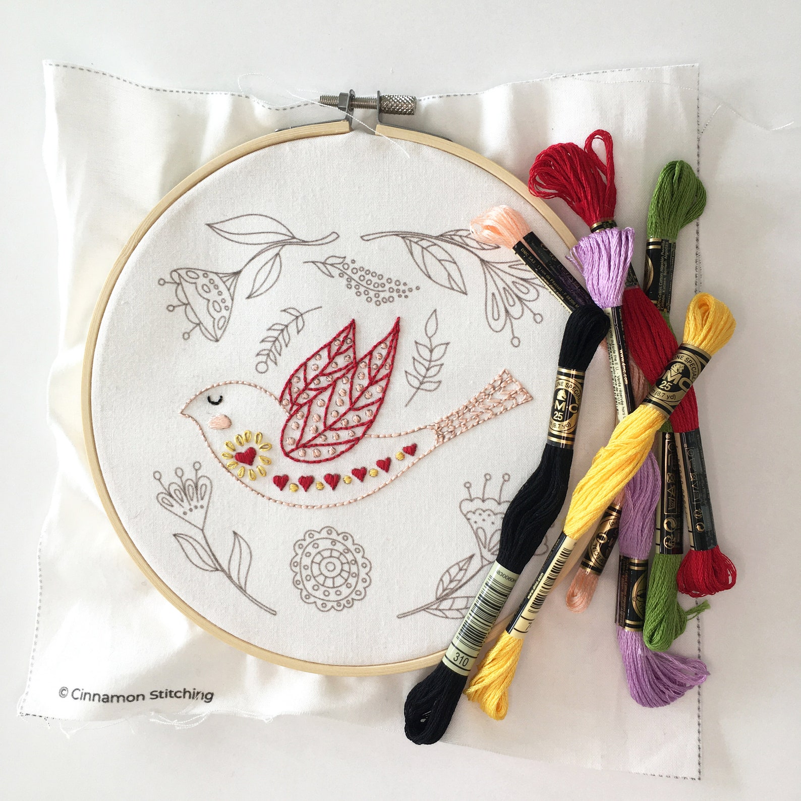 Embroidery Kit Folk Art Bird and Flowers Embroidery Kit - Etsy