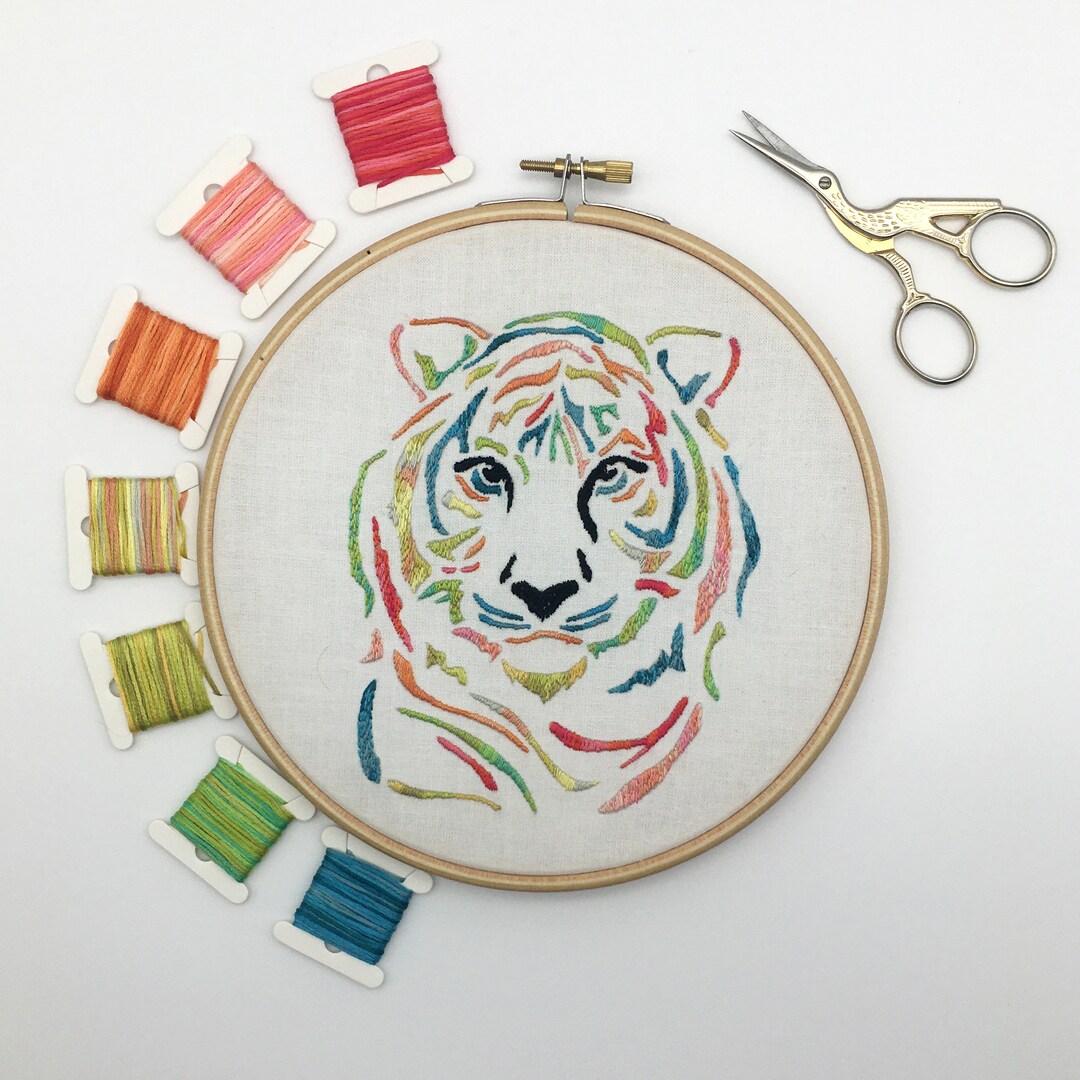 Tiger Embroidery Kit - Tiger Embroidery Kit, Rainbow Tiger - Etsy