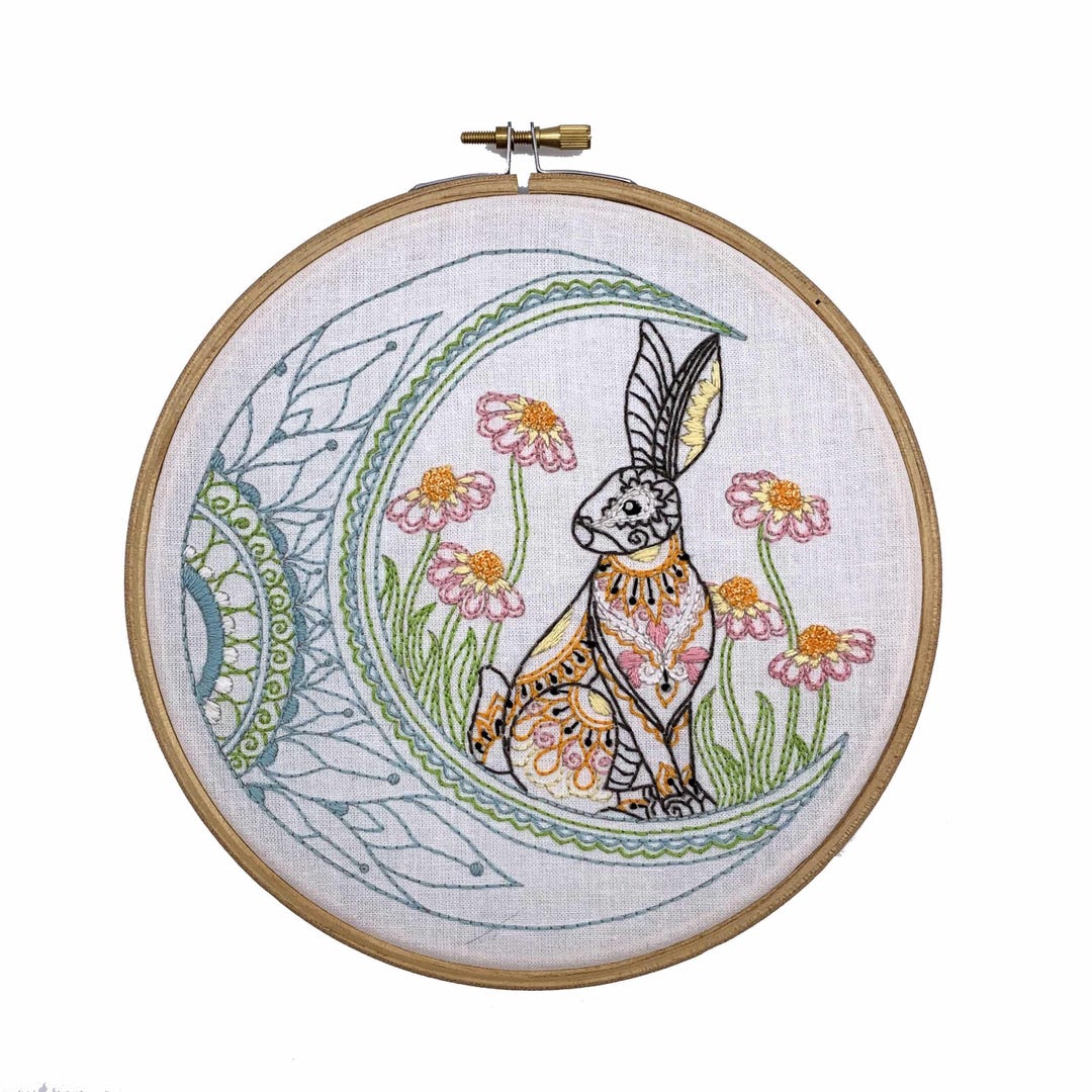 Celestial Hare Embroidery Pattern - Pre-printed Fabric for Embroidery ...