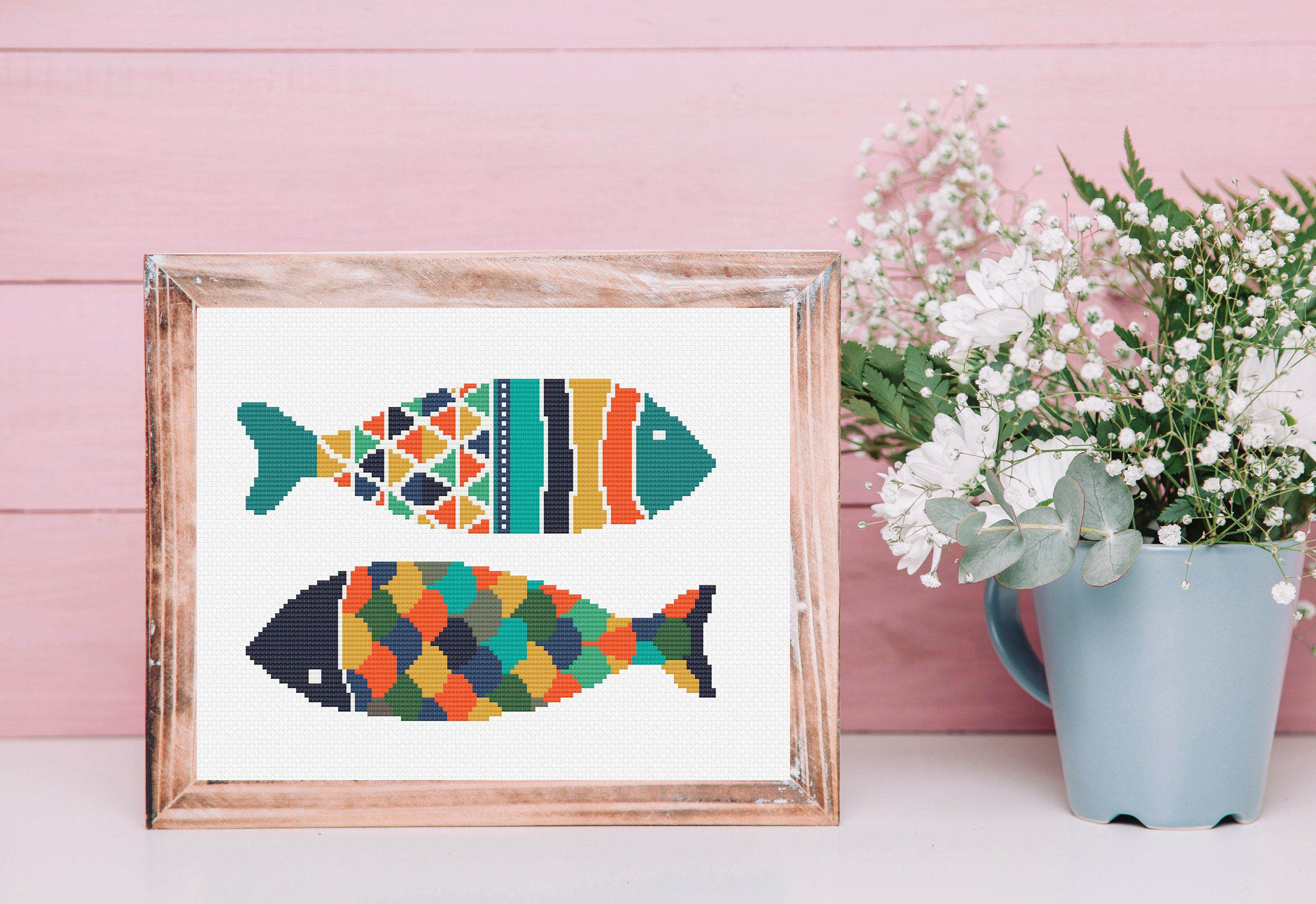 Fish Cross Stitch Kit Folk Art Cross Stitch Cross Stitch | Etsy UK
