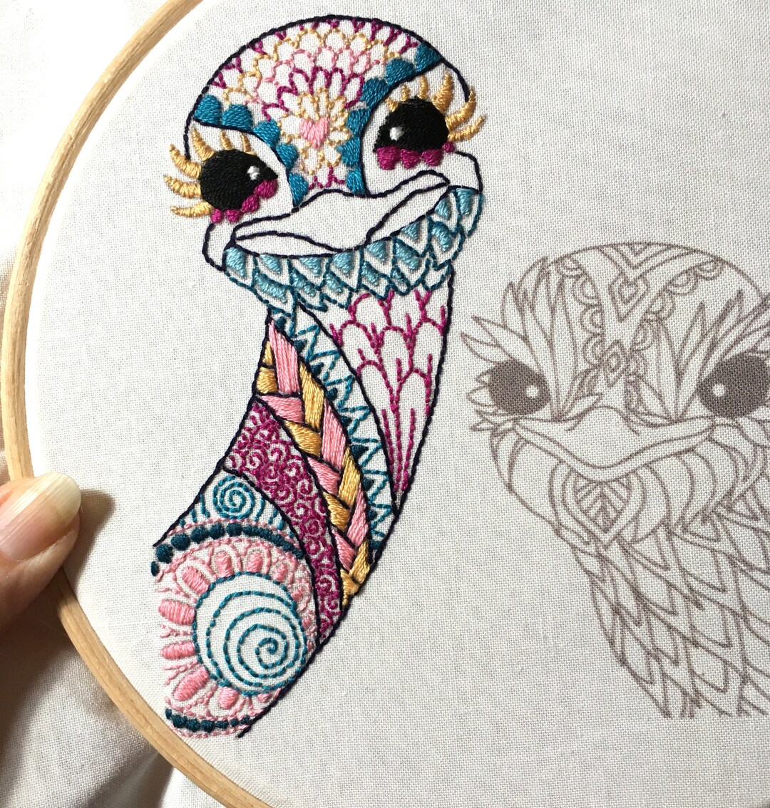 Ostrich Embroidery Pattern - Pre-printed Fabric for Embroidery - Etsy