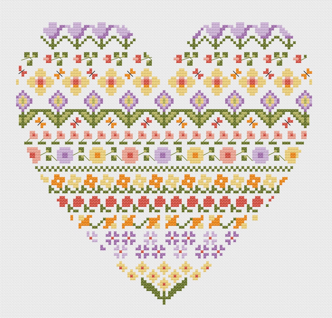 Spring Flower Heart Cross Stitch Pattern PDF Instant | Etsy