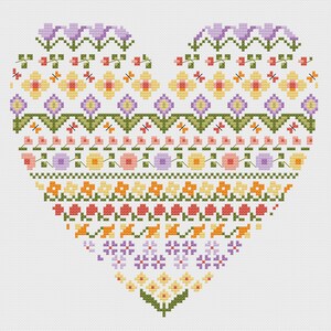 Spring Flower Heart Cross Stitch Pattern PDF ** Instant Download ** - Etsy