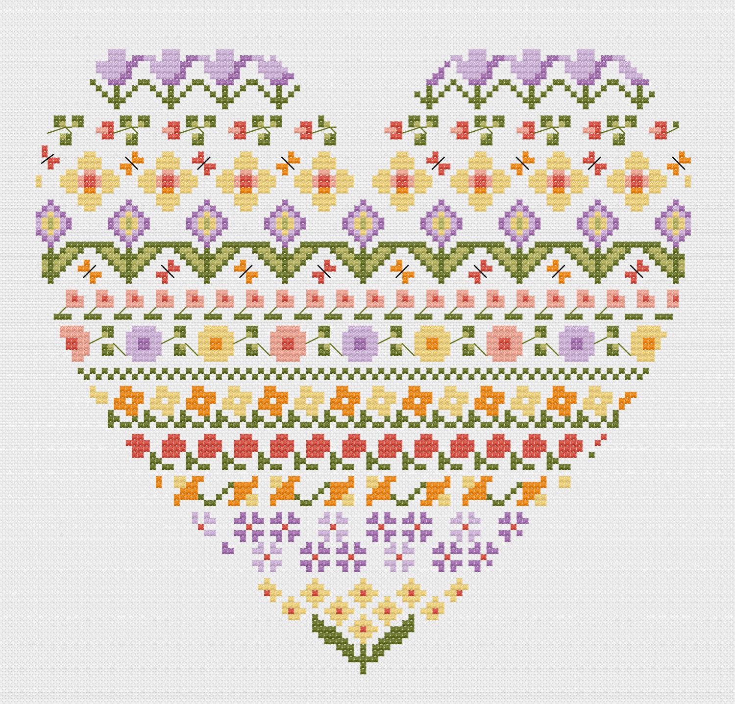 Spring Flower Heart Cross Stitch Pattern PDF Instant | Etsy