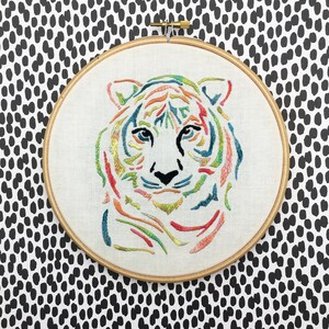 Tiger Embroidery Pattern - Pre-printed Fabric for Embroidery, Rainbow ...