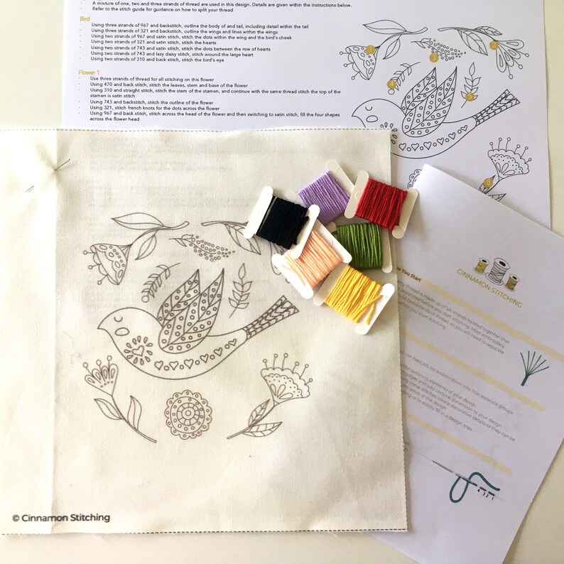 Embroidery Kit - Folk Art Bird and Flowers Embroidery Kit - Etsy