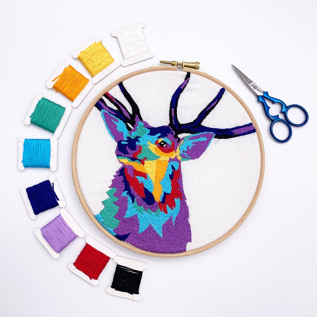 Rainbow Stag Embroidery Kit: DIY Stitched Art - Etsy UK