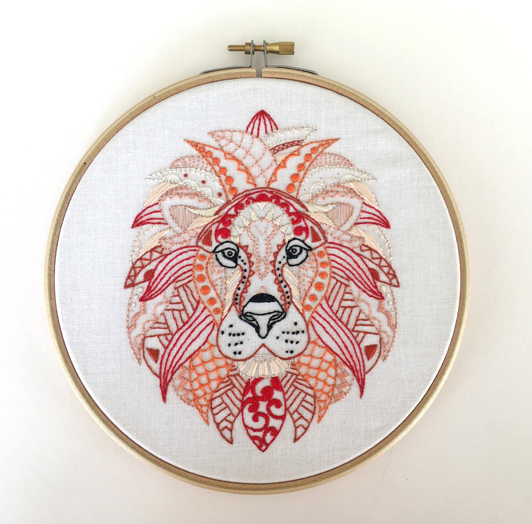 Lion Embroidery Pattern - Pre-printed Fabric for Embroidery - Etsy