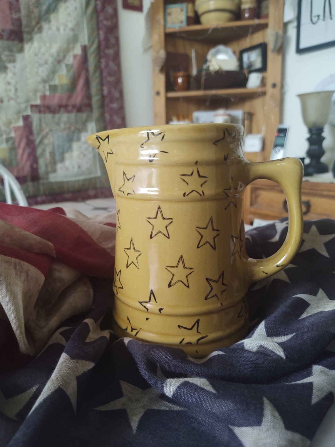 Mustard Americana Pottery Pitcher Thewarehouseshelf Mustard Americana ...