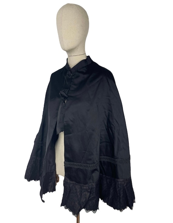 Genuine Victorian Black Silk Mourning Cape with Lace … - Gem
