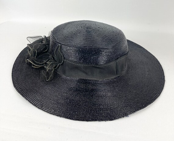 Original 1940's Dark Blue Lacquered Straw Hat with Ne… - Gem