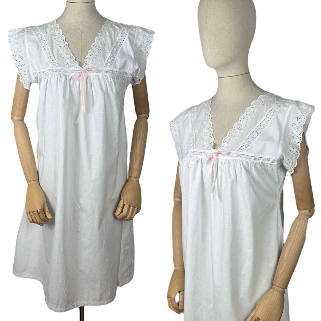 Antique Edwardian Crisp White Cotton Shift With Broderie Anglaise and ...