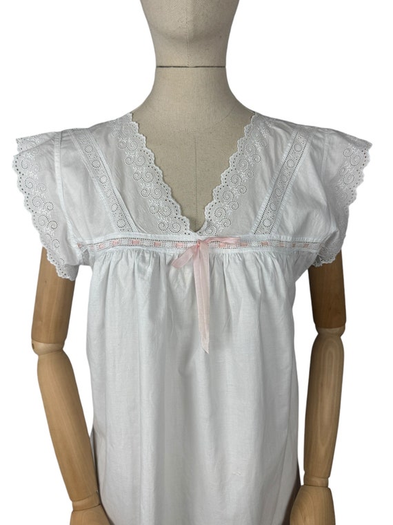 Antique Edwardian Crisp White Cotton Shift with Brode… - Gem