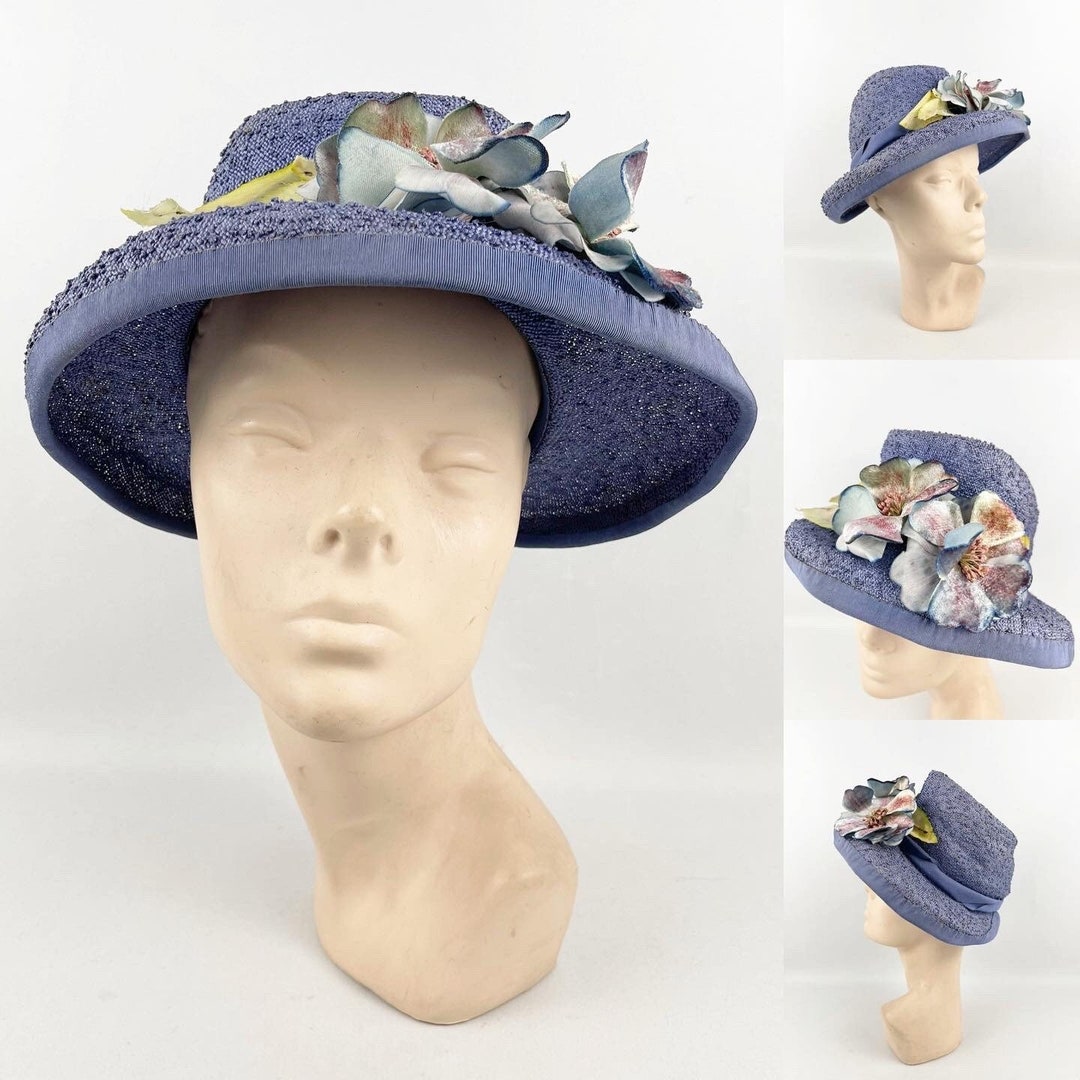 Original 1940s Lavender Straw Bonnet Hat With Pretty Floral Trim ...