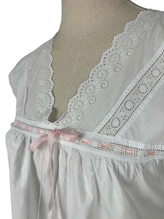 Antique Edwardian Crisp White Cotton Shift with Brode… - Gem
