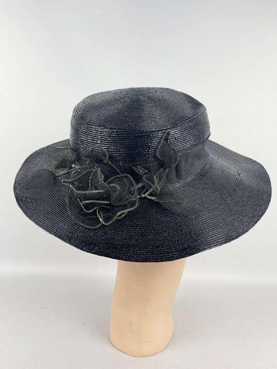 Original 1940's Dark Blue Lacquered Straw Hat with Ne… - Gem